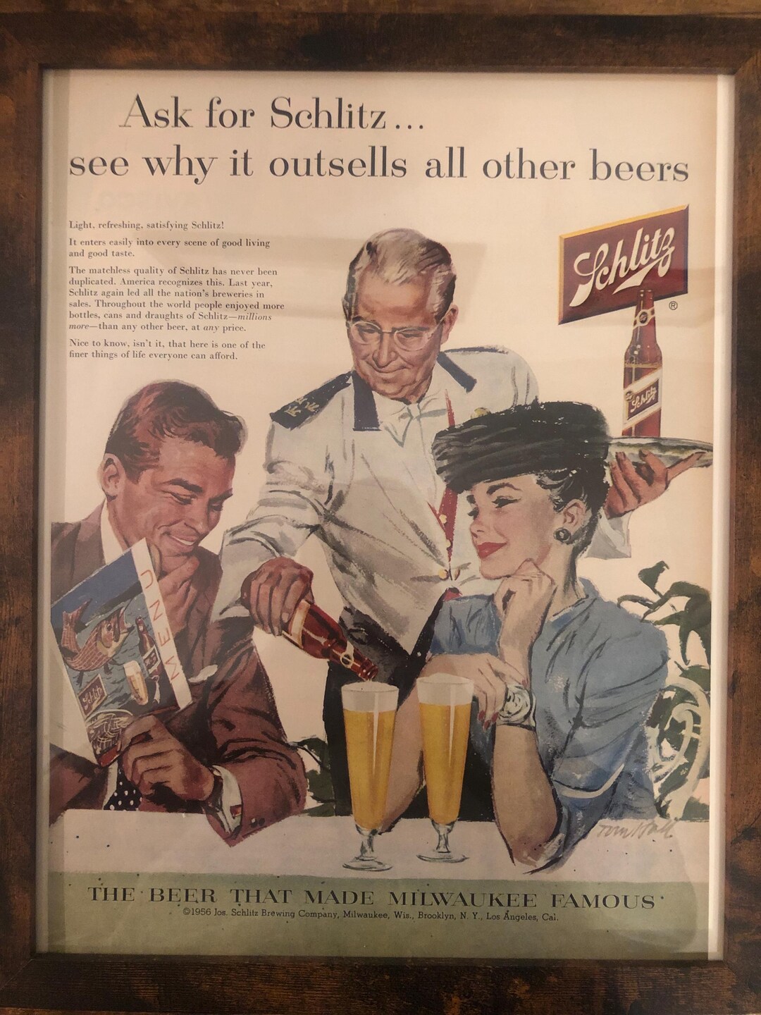 Framed Vintage 1956 Schlitz Beer Advertisement - Etsy
