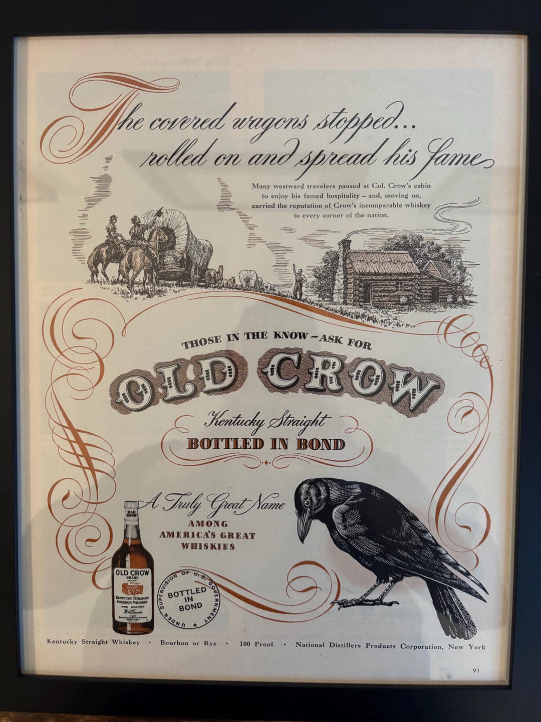 Framed Vintage 1947 Old Crow Bourbon Advertisement - Covered Wagons - Etsy