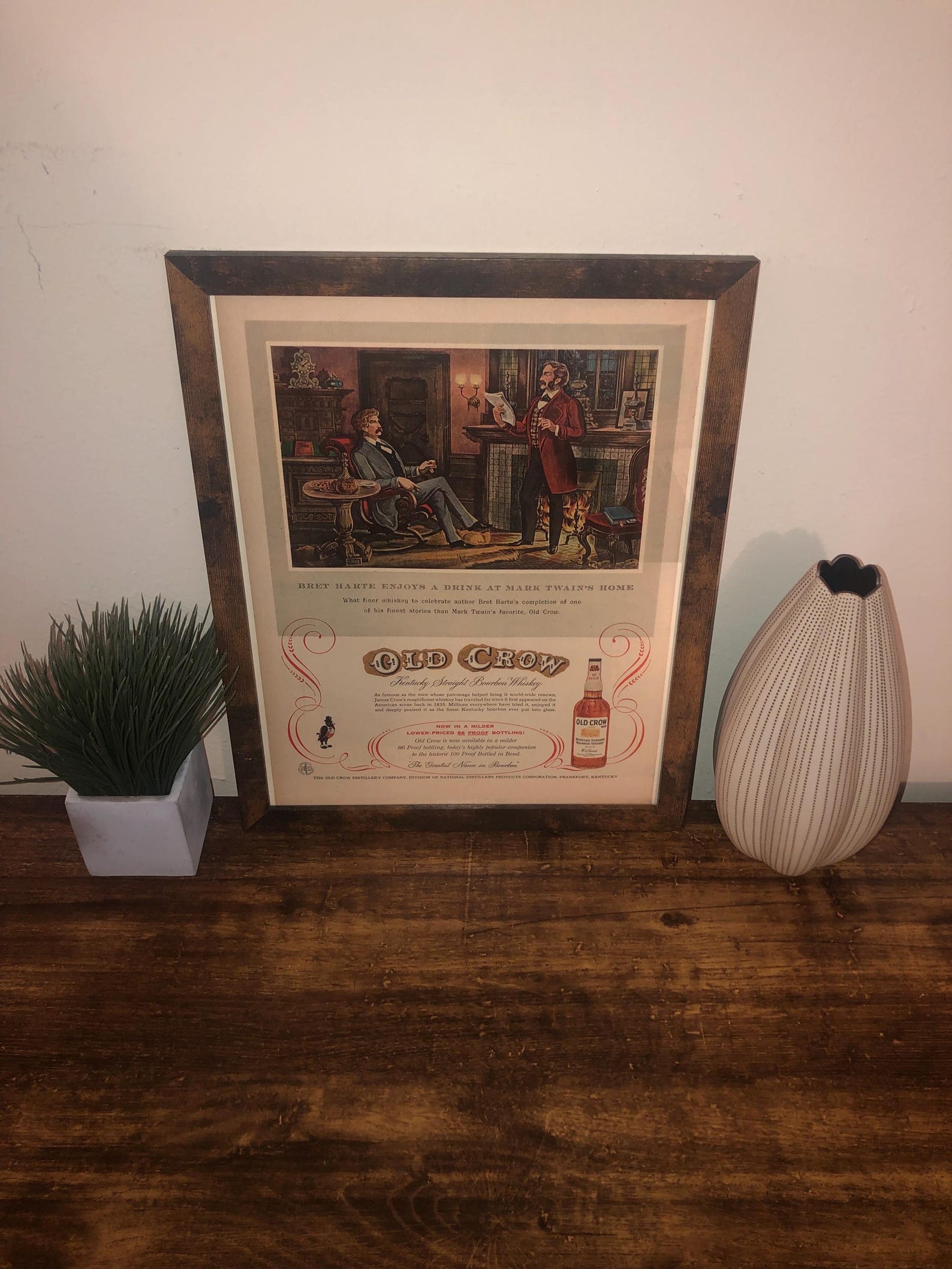 Framed Vintage 1955 Old Crow Bourbon Advertisement Ft/ Authors Mark ...