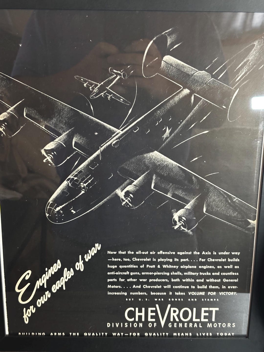 Framed Vintage 1943 WW2 Chevrolet Advertisement: Engines for Our Eagles ...