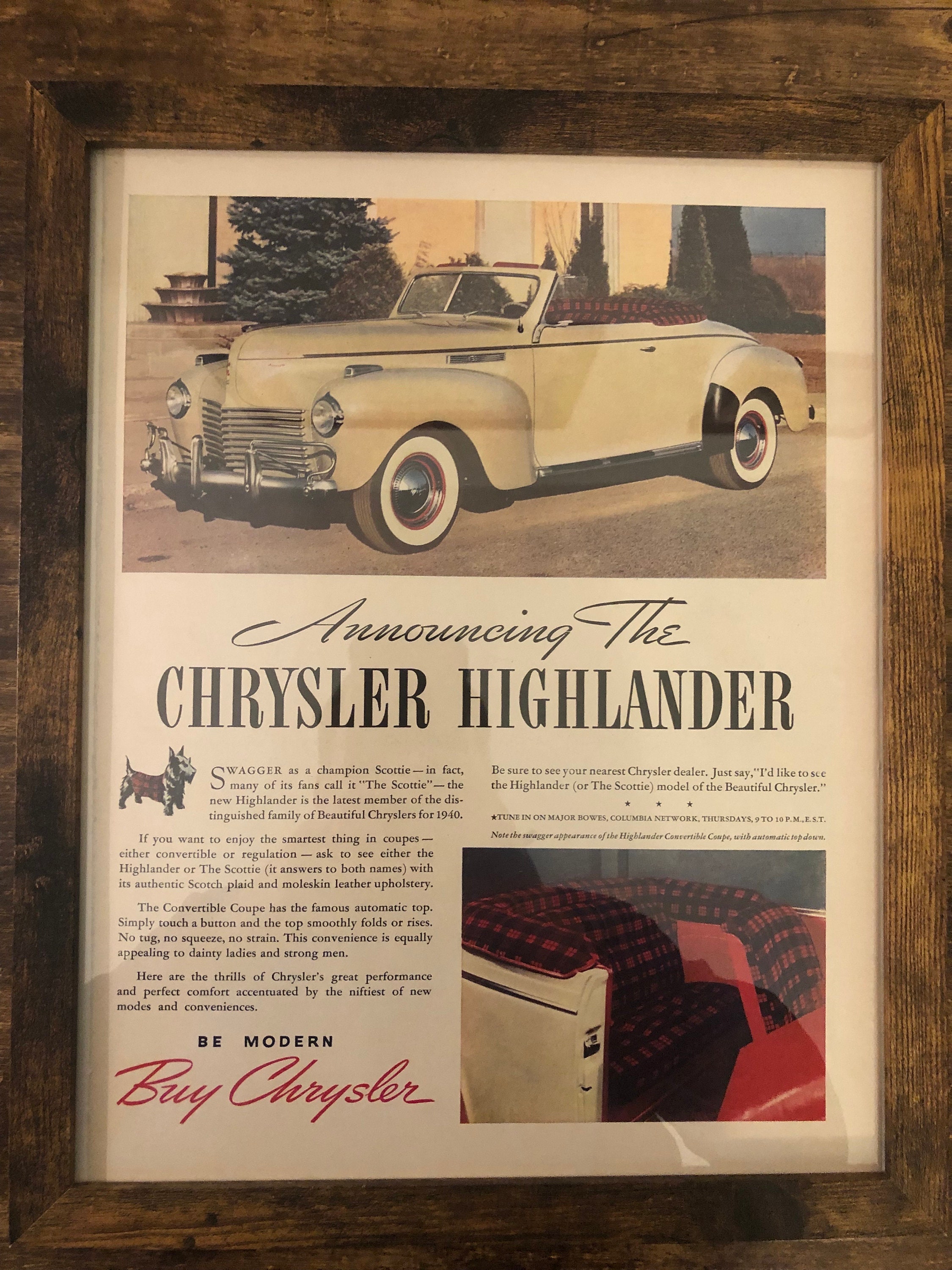 Framed Vintage 1940 Chrysler Highlander Ad - Etsy
