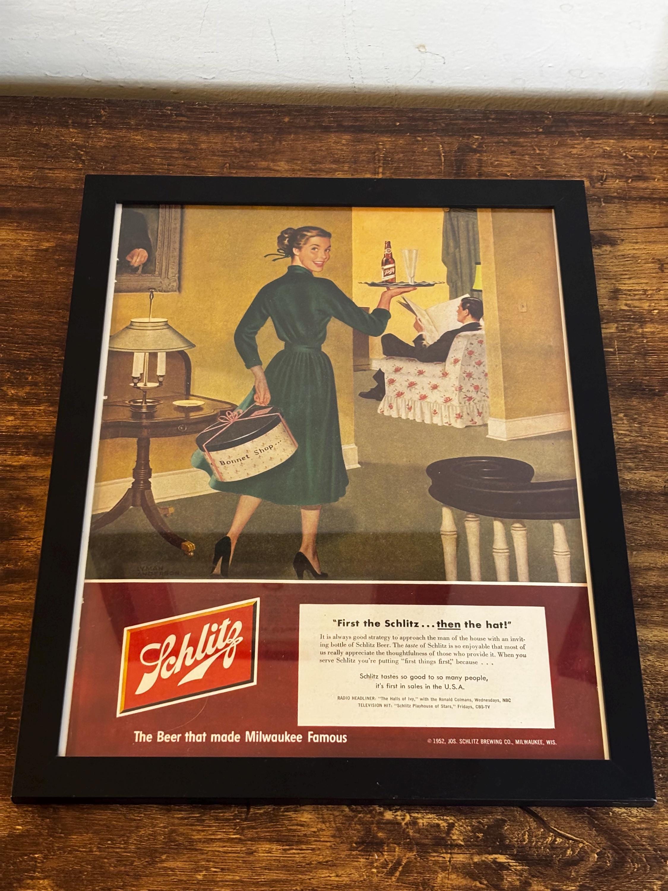 Framed Vintage 1952 Schlitz Beer Advertisement - *mid-century Modern ...
