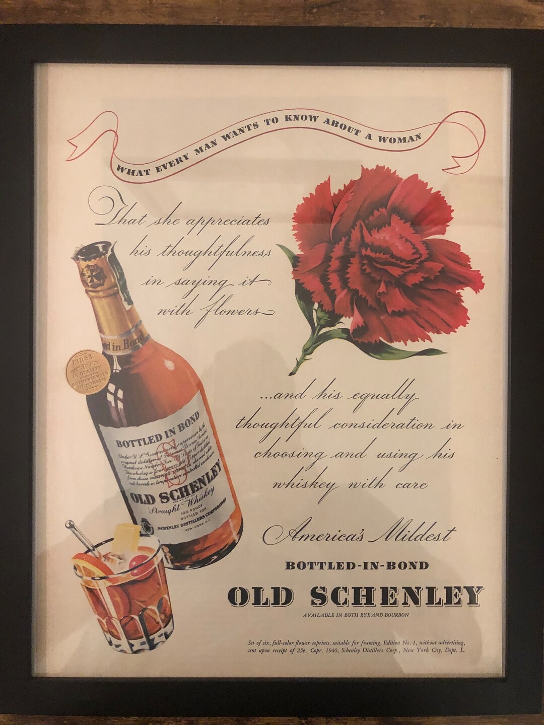 Framed Vintage 1940 Old Schenley’s Whiskey Advertisement *vintage Bar ...