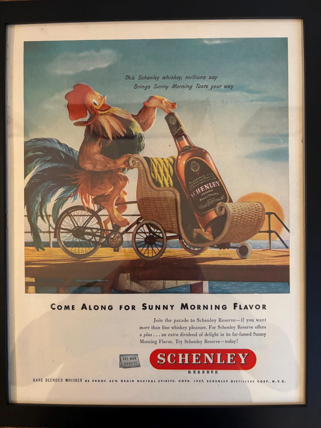 Framed Vintage 1947 Schenley’s Whiskey Advertisement *rooster Artwork ...