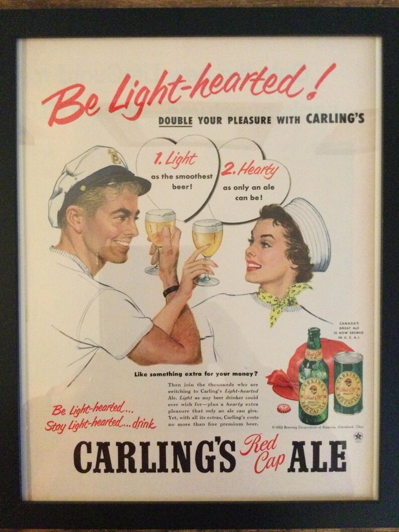 Framed Vintage 1952 Carling’s Brewery Red Cap Ale Beer Advertisement ...