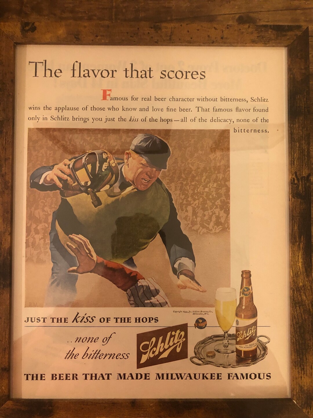 Framed Vintage 1944 Schlitz Beer Ad *baseball Theme* - Etsy