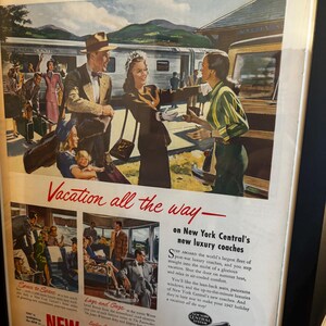 Framed Vintage 1947 New York Central Railroad Advertisement - ‘’luxury ...