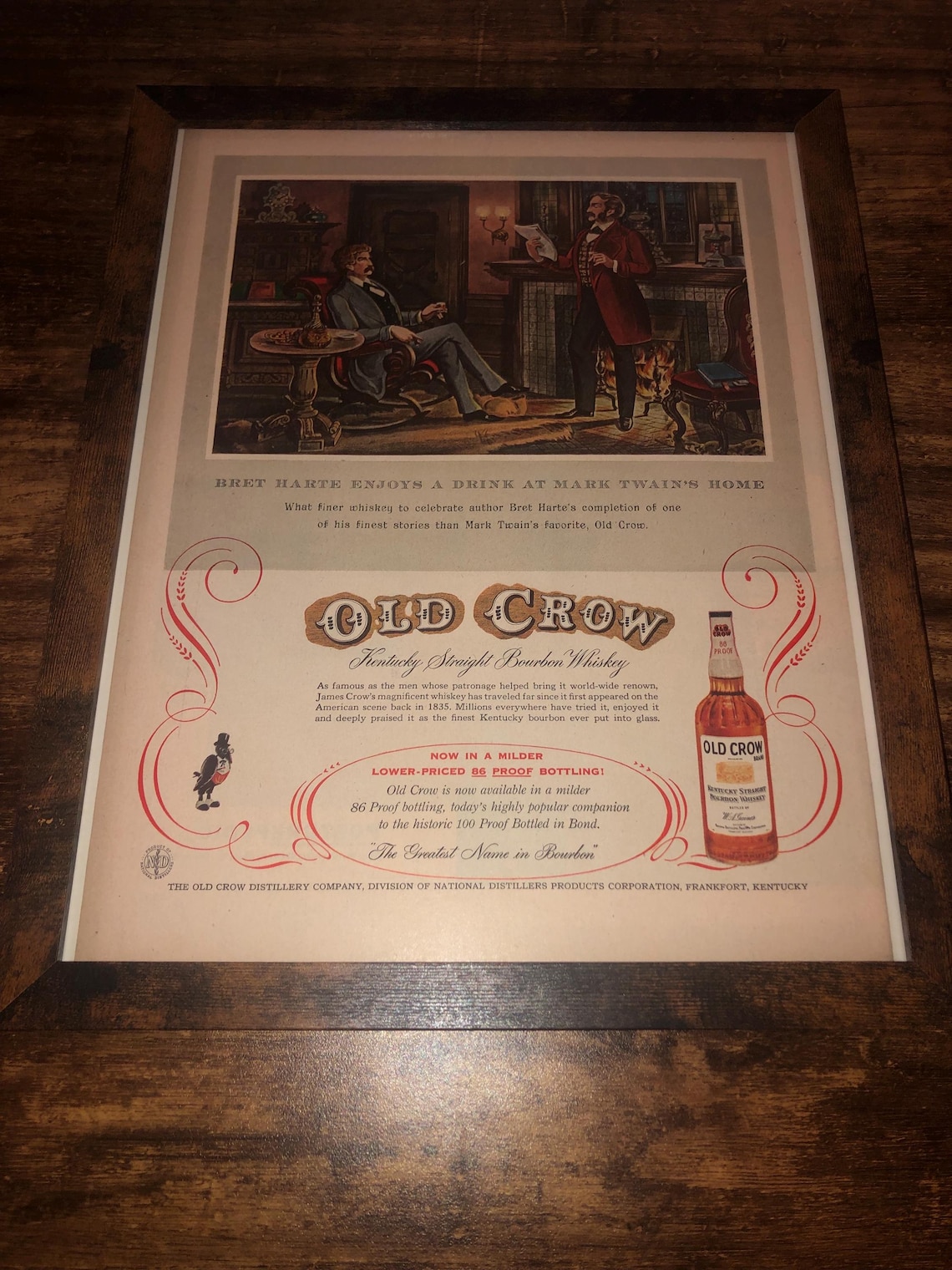 Framed Vintage 1955 Old Crow Bourbon Advertisement Ft/ Authors Mark ...