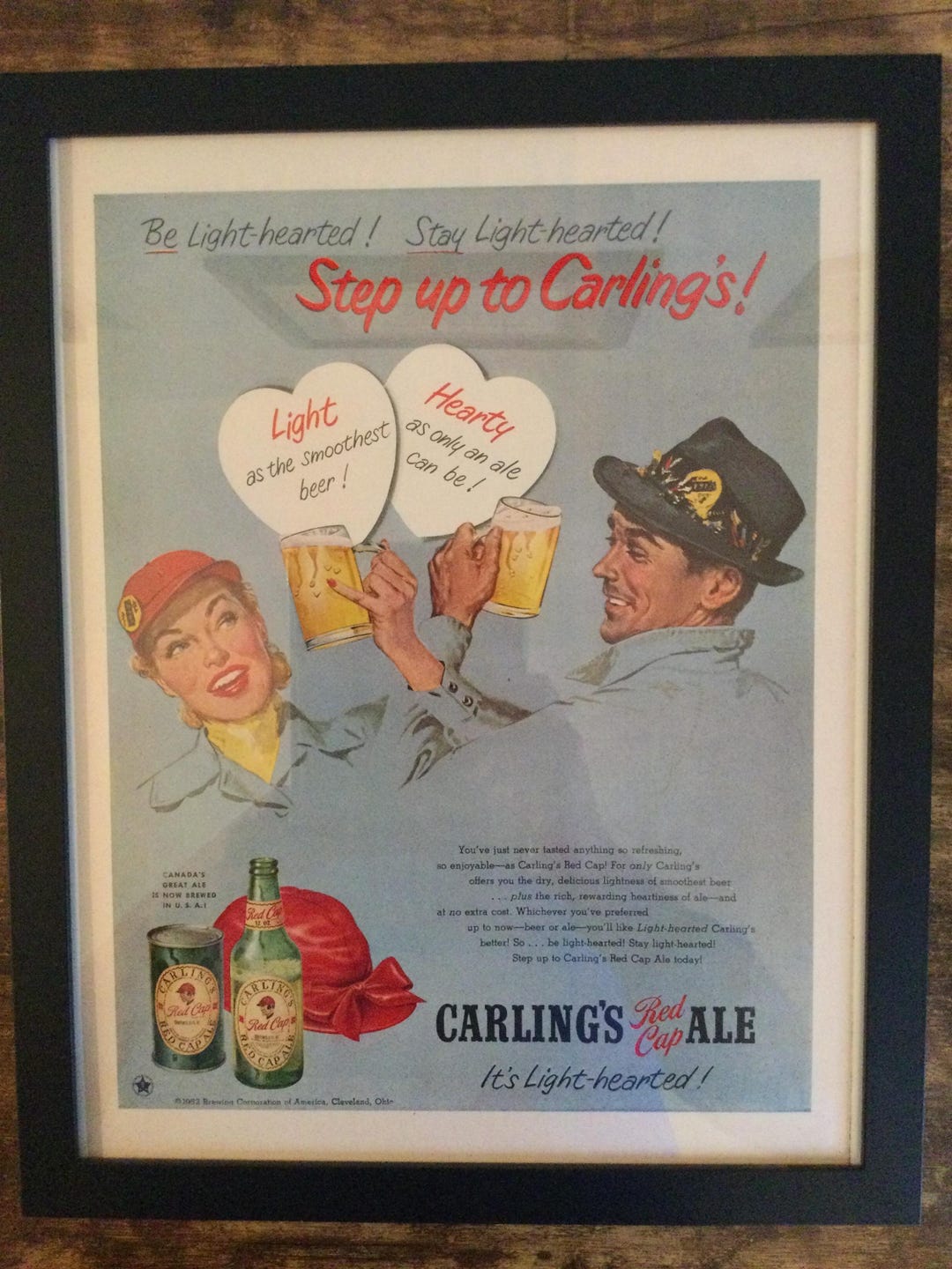 Framed Vintage 1952 Carling’s Red Cap Ale Beer Advertisement - Etsy