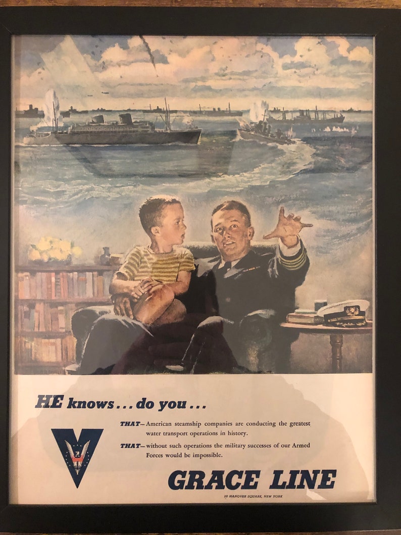 Framed Vintage 1944 Grace Steamship Lines Ad - Etsy