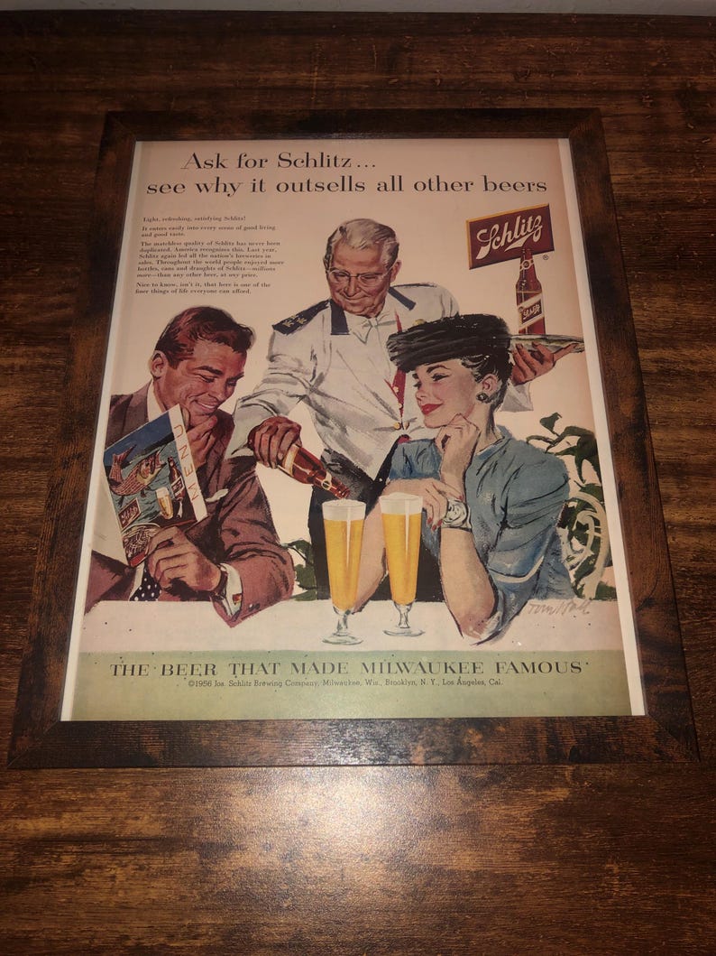 Framed Vintage 1956 Schlitz Beer Advertisement - Etsy