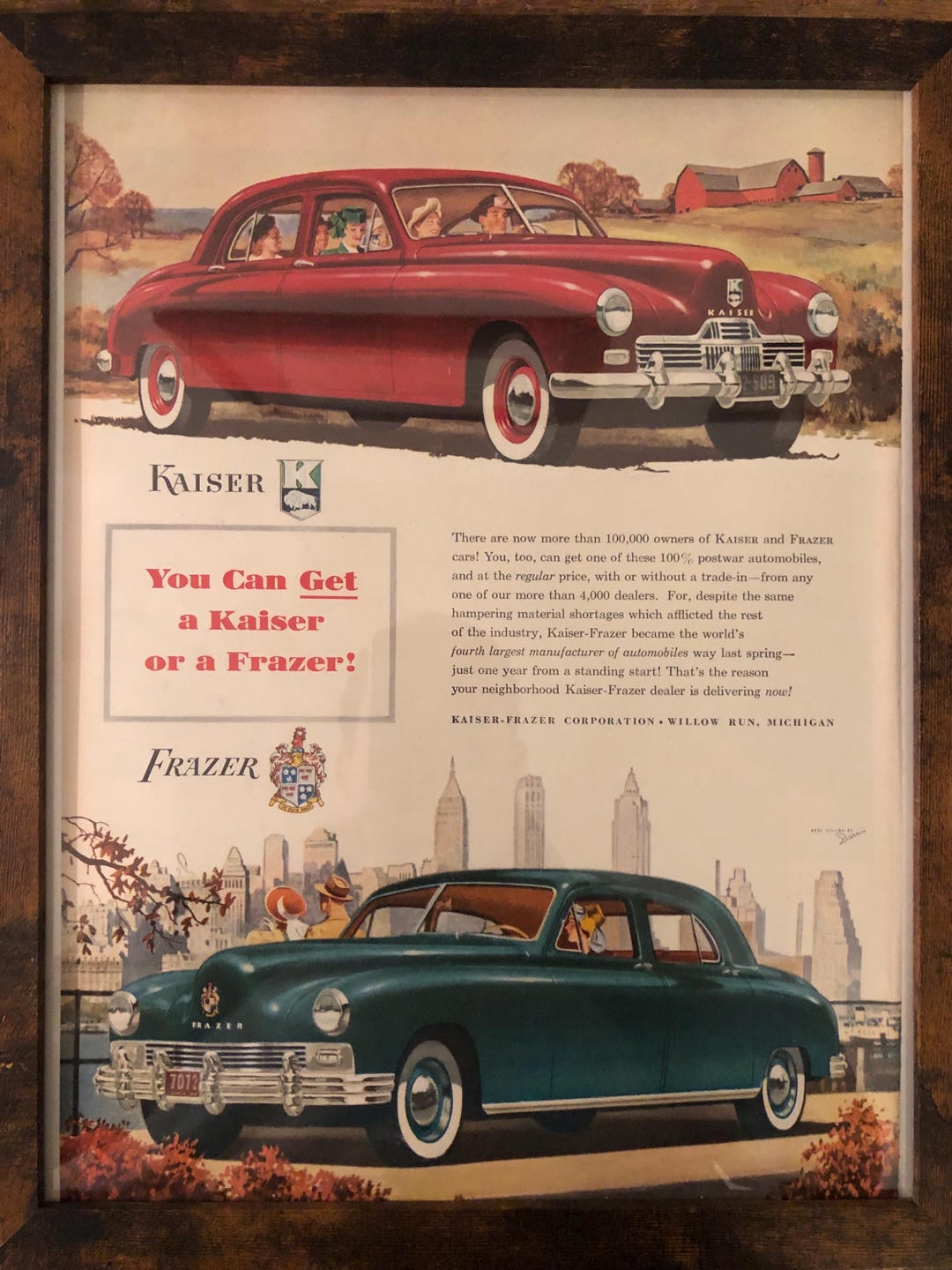 Framed Vintage 1947 Frazier Cars Advertisement - Etsy