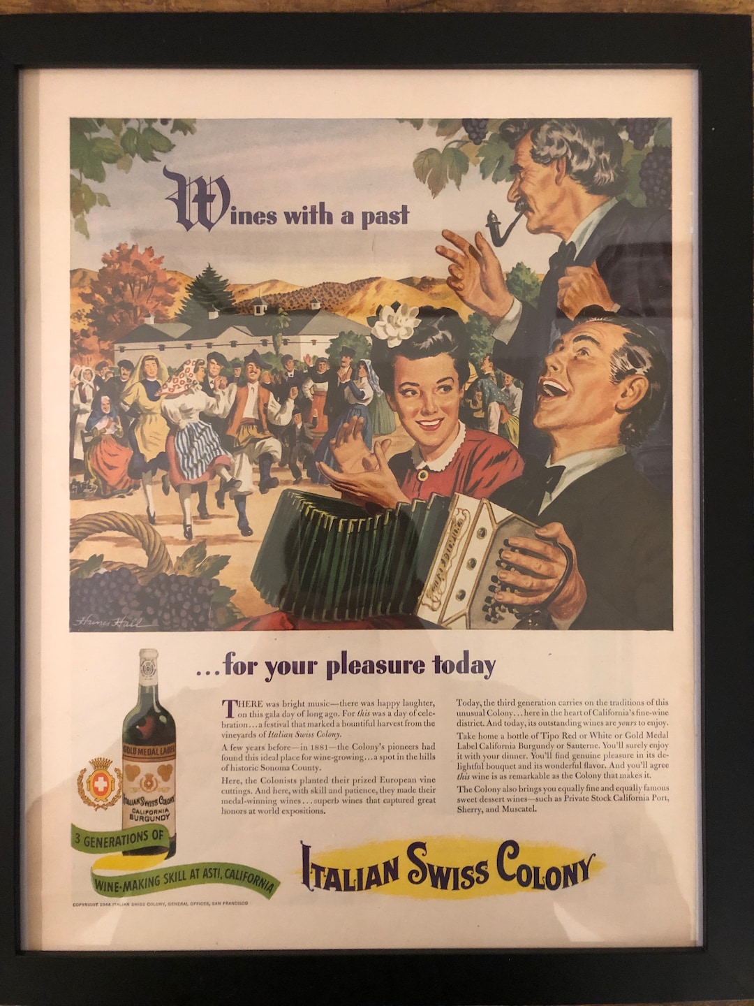 Framed Vintage 1956 Italian Swiss Colony Wine Advertisement - Etsy