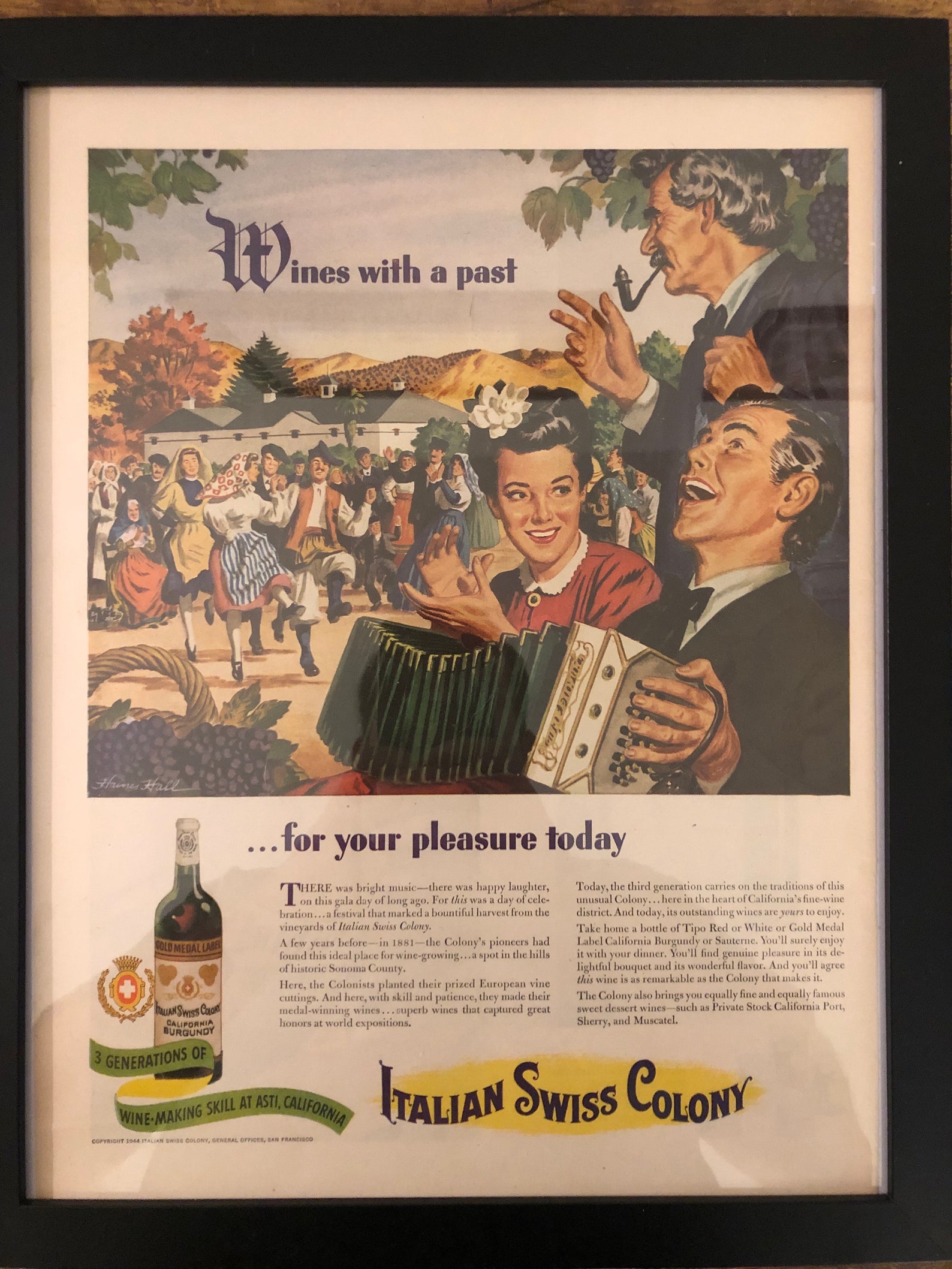 Framed Vintage 1956 Italian Swiss Colony Wine Advertisement - Etsy