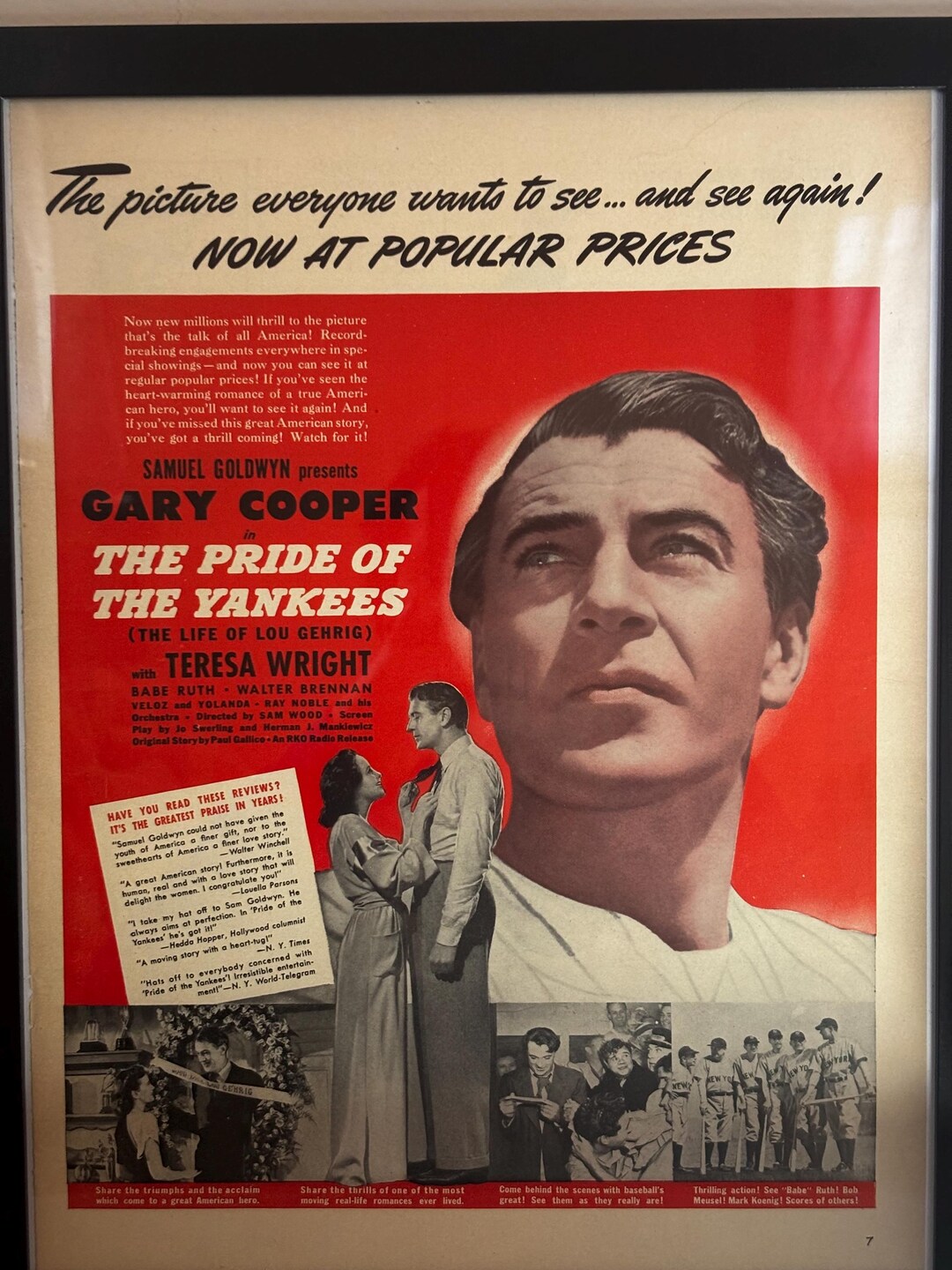 Framed 1943 "the Pride of the Yankees" Movie Ad - Etsy