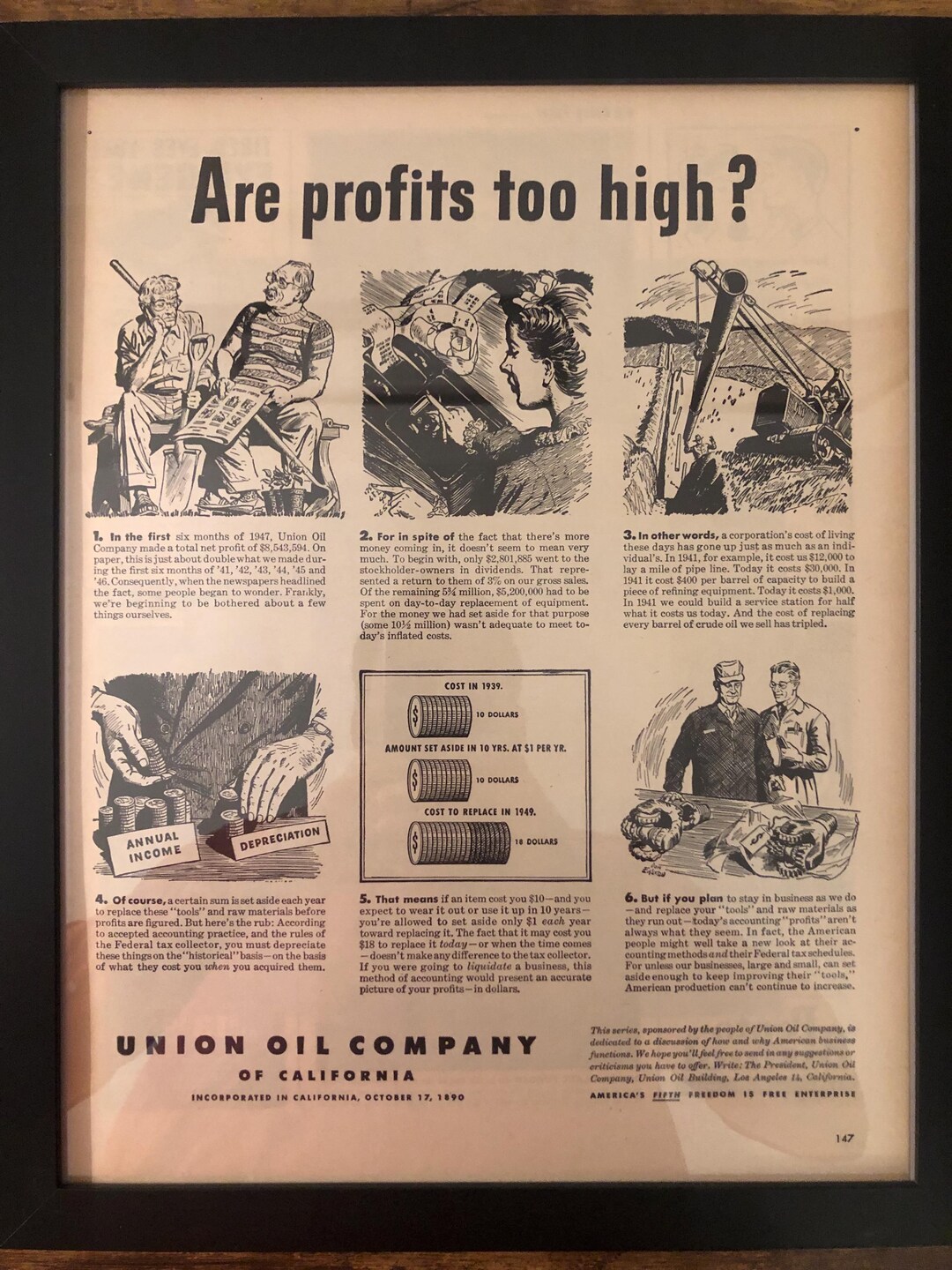Framed Vintage 1947 Union Oil Company Propaganda Advertisement - Etsy