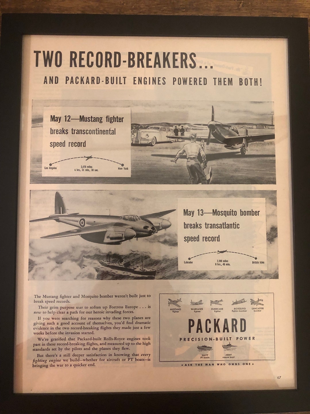 Framed Vintage WW2 Era 1944 Packard Aircraft Engines Ad. - Etsy