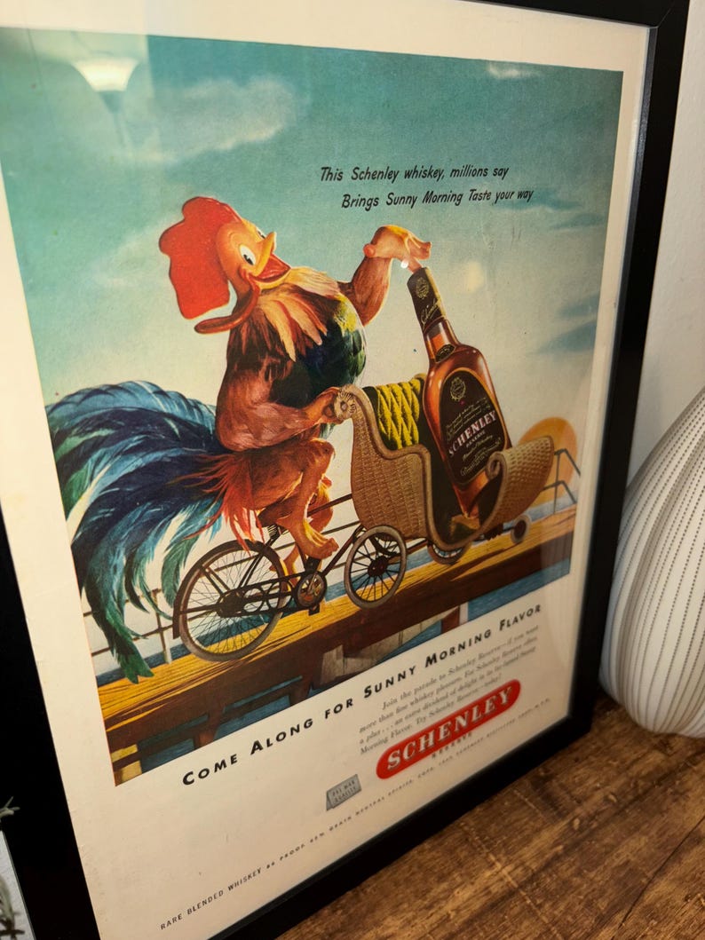 Framed Vintage 1947 Schenley’s Whiskey Advertisement *rooster Artwork ...