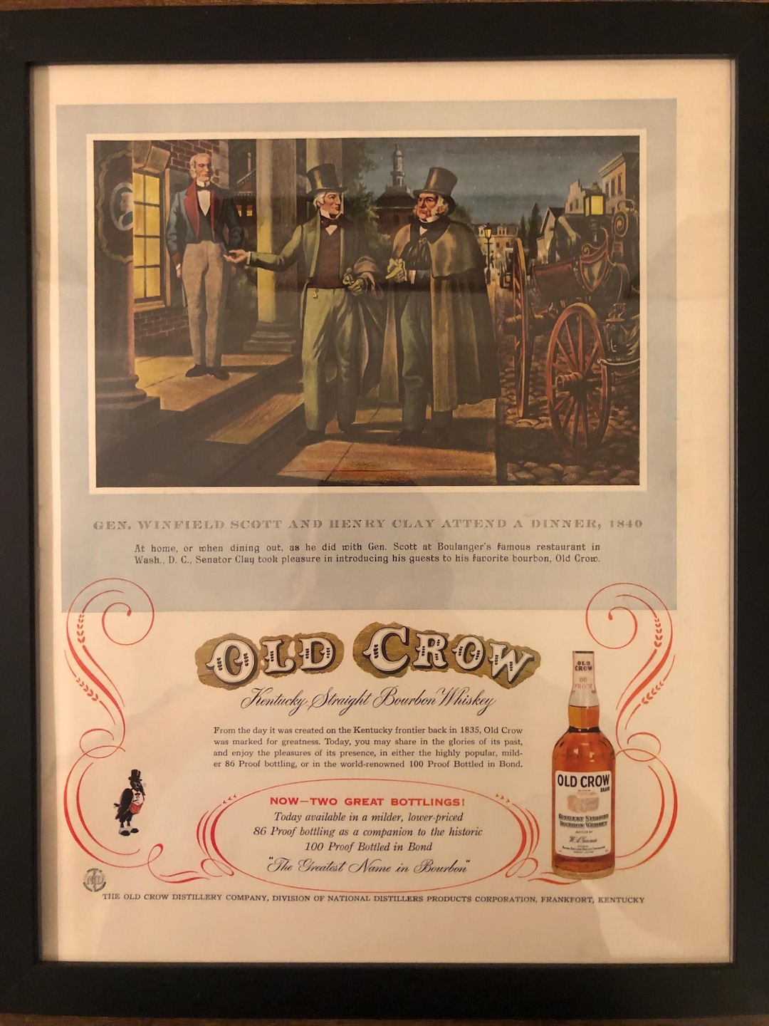 Framed Vintage 1956 Old Crow Bourbon Advertisement Ft/ Famed American ...