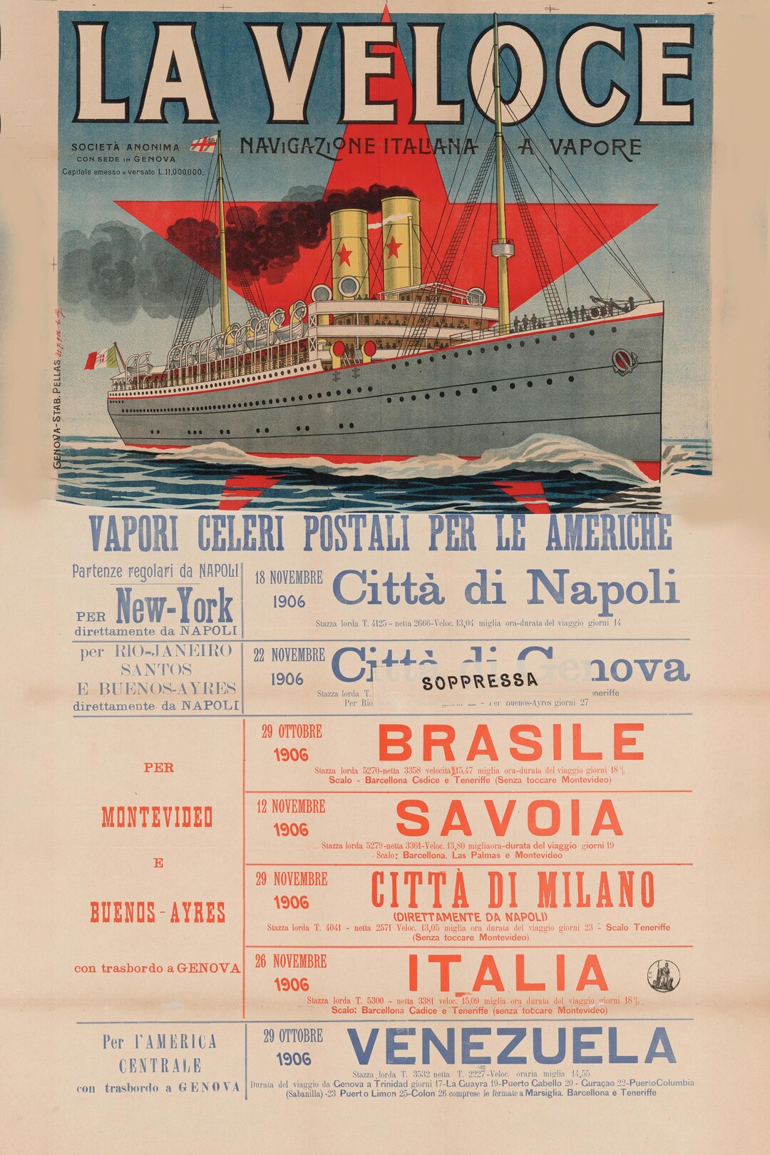 Framed Vintage 1930s Italian Travel Poster *antique Vintage Steamship ...