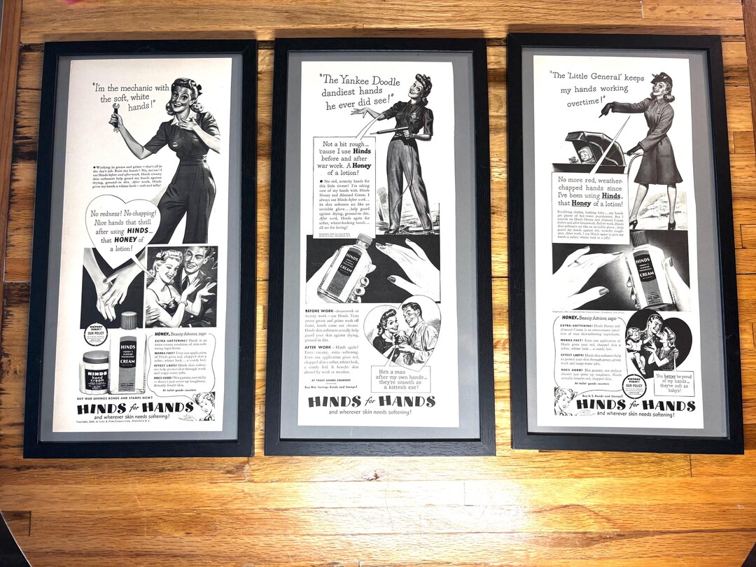 Set of 3 Framed Vintage 1940s Hand Cream Advertisements * Vintage ...