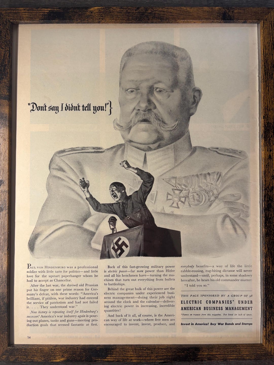 Framed Vintage 1943 WW2 Wartime American Electric Companies ...
