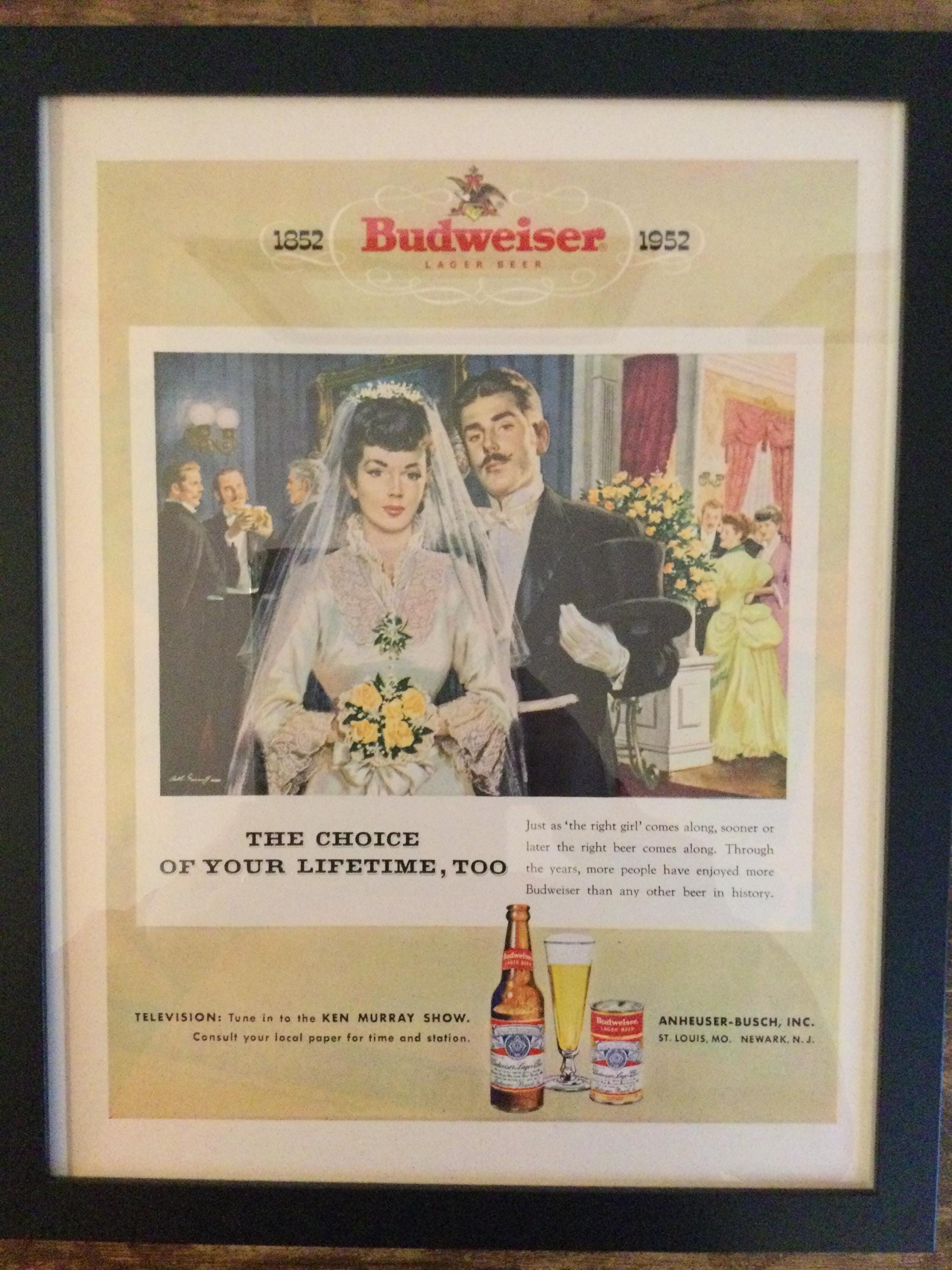 Framed Vintage 1952 Budweiser Beer Advertisement - 1852 - 1952 Artwork ...