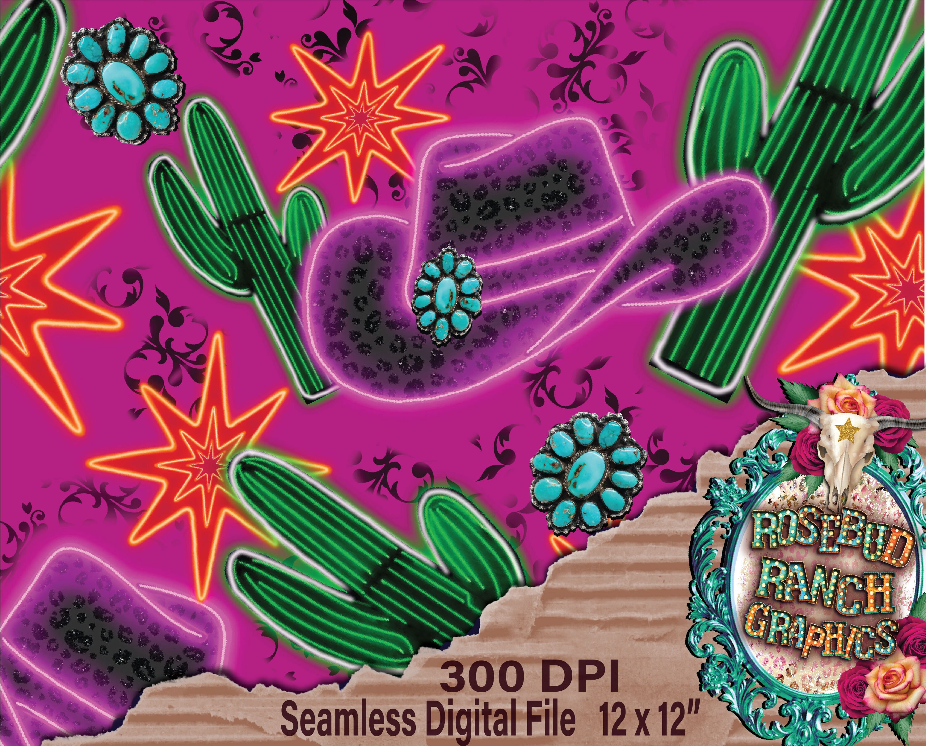 Neon Cowboy Hat Western Seamless Pattern - Etsy