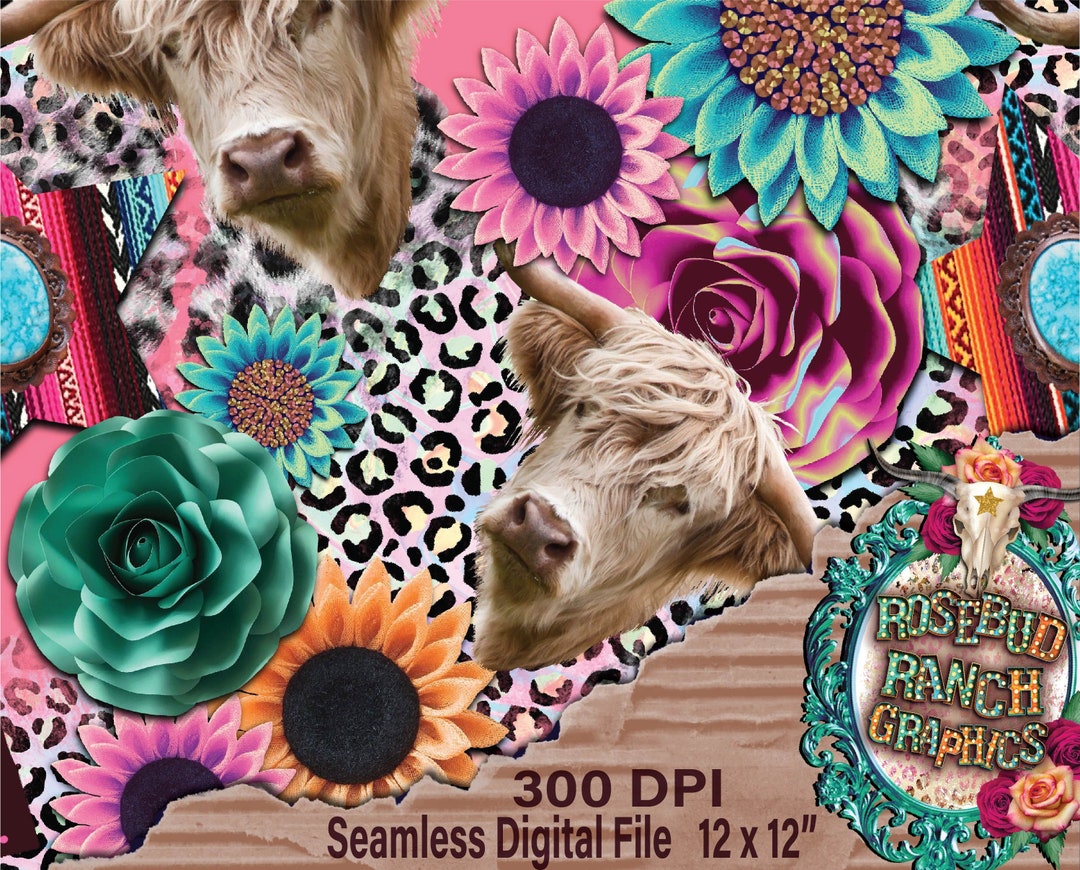 Highland Cow Western Style Seamless Design - Etsy