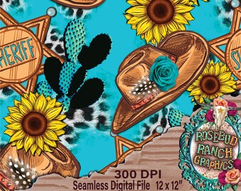 Western Floral Cowgirl Seamless Floral Cowboy Hat Western Boho Digital ...