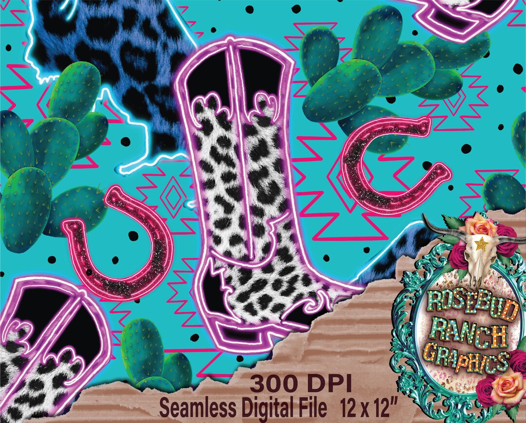 Neon Cow Print Boot Seamless Patter Digital Download - Etsy