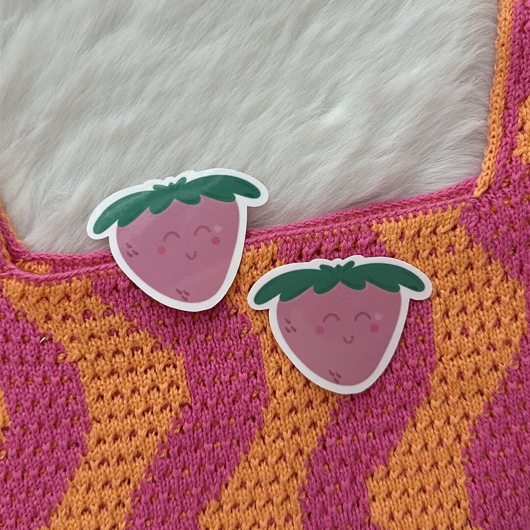 Strawberry Sticker | Pastel Pink | Waterproof - Etsy