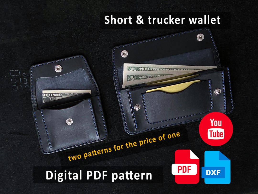 Leather Trucker & Short Wallet PDF Pattern A4 + DXF DIY Wallet ...