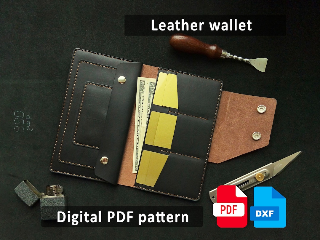 Mens Leather Wallet Pattern PDF Template for Cards Cash Documents DXF ...