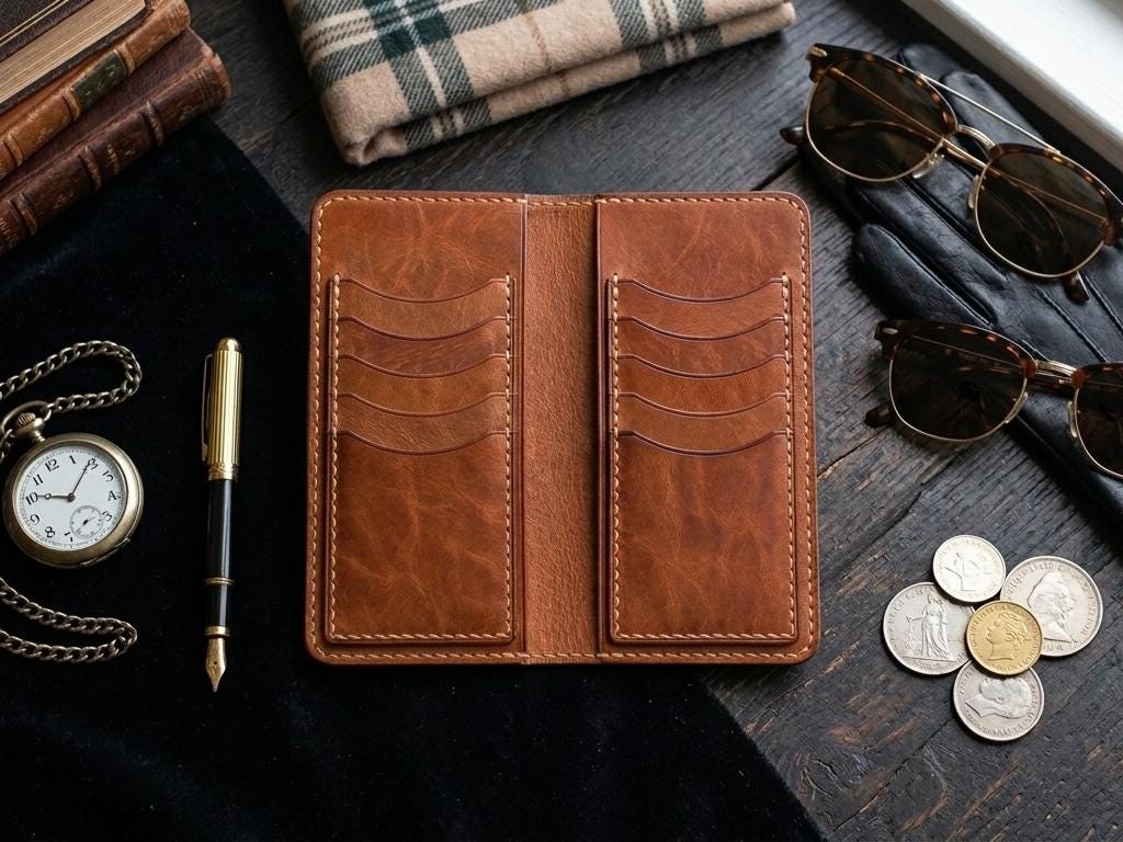 Long Leather Wallet Pattern PDF DXF - Large Bifold Organizer Template ...