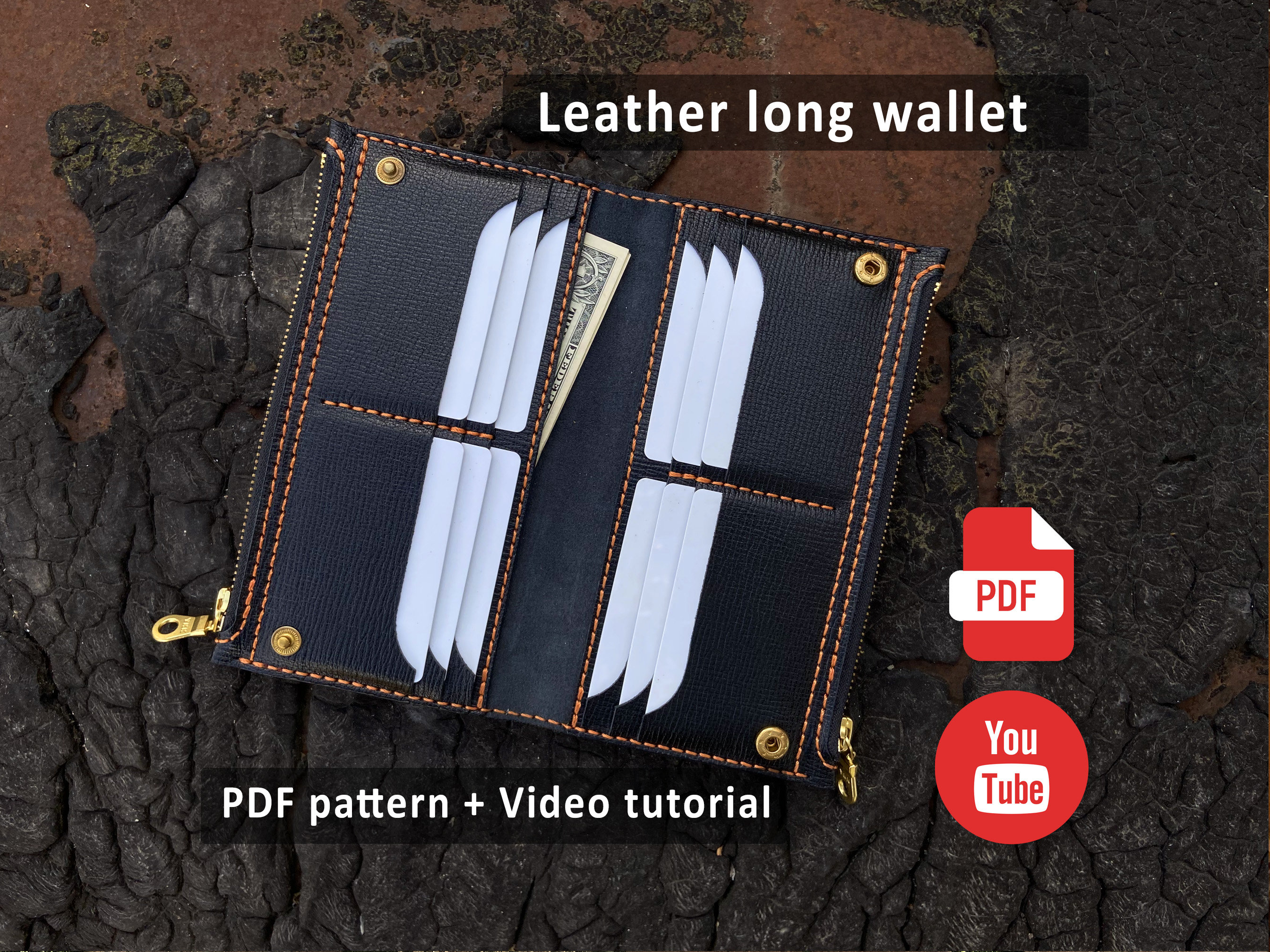 Leather Bifold Wallet Pattern Leather Long Wallet DIY PDF Download ...