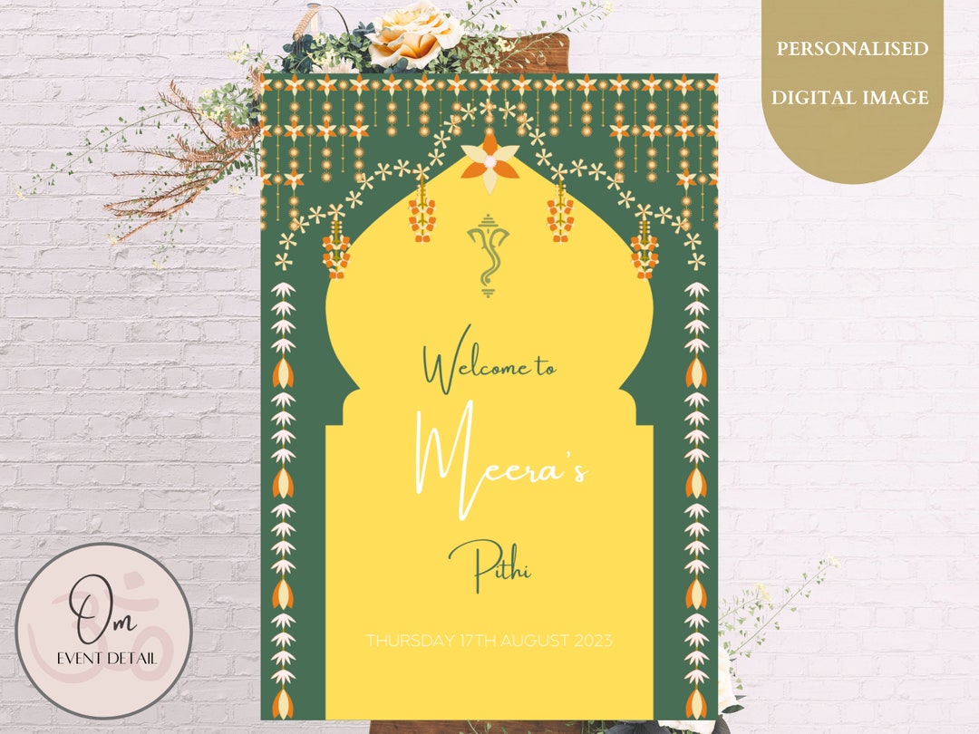 Hindu Pithi Welcome Sign, Indian Gujarati Haldi Ceremony Board ...