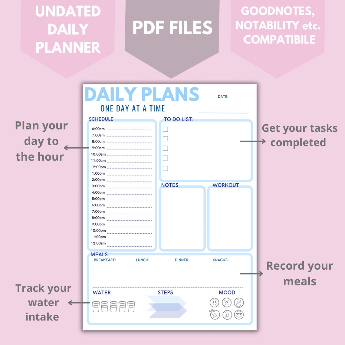 Daily Planner Digital Meal Planner /workouts /step Counter/ to Do List ...