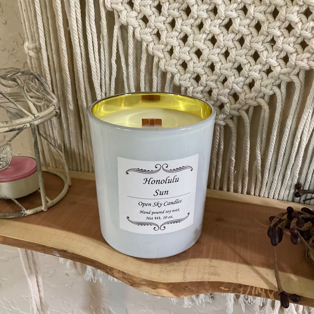 Honolulu Sun type Soy Candle, Wood Wick, 10 Oz. White & Yellow Tumbler ...