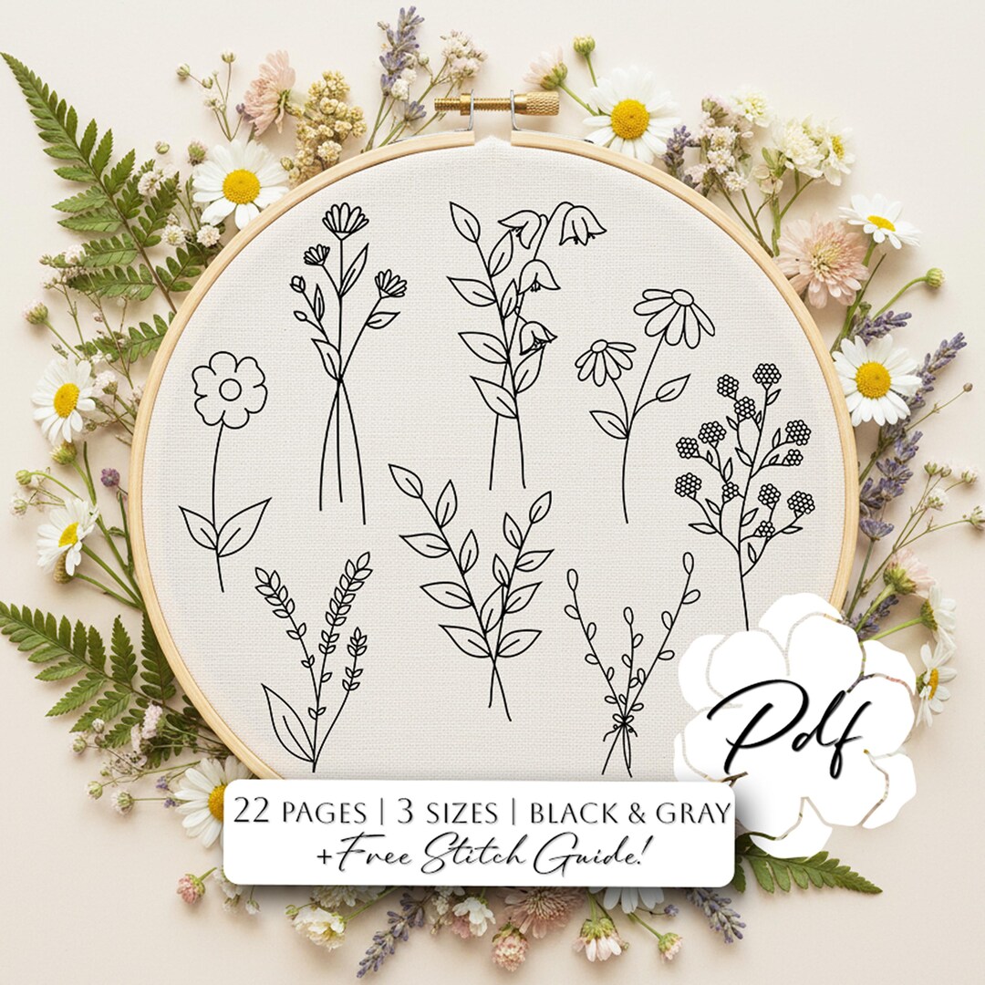 Wildflower Hand Embroidery Pattern Bundle | Botanical Designs ...