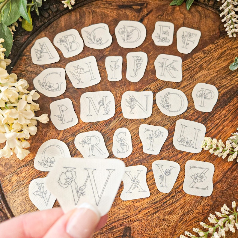 Floral Alphabet Embroidery Transfer Pattern: Stick and Stitch Monogram ...