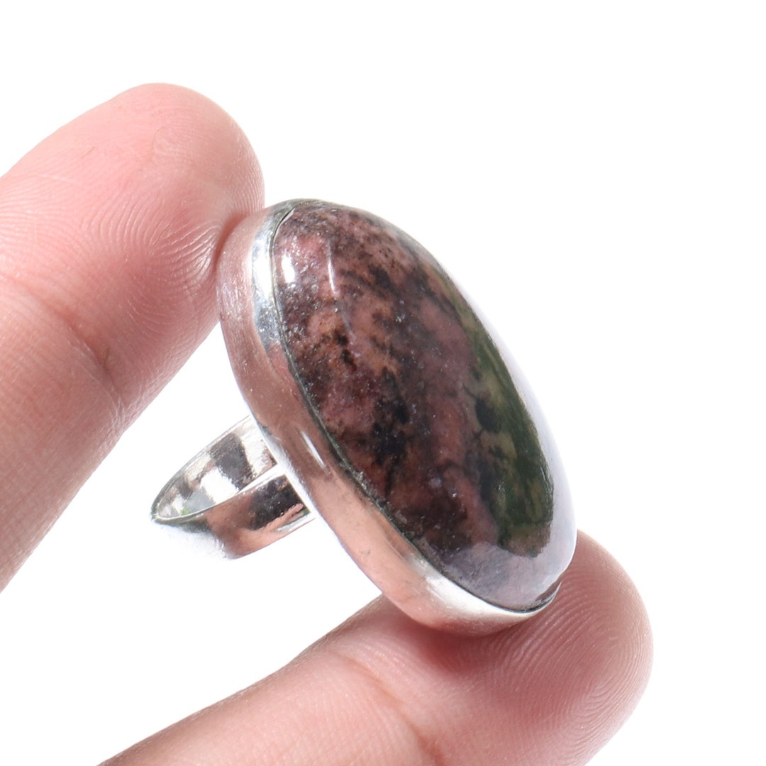 Rhodonite Gemstone, 92.5 Sterling Silver Ring , Rhodonite Ring ,ring ...