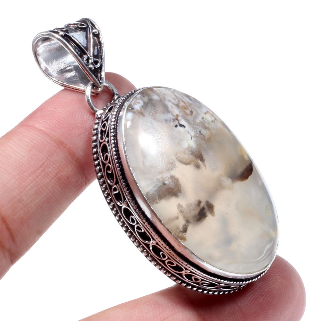 Dendrite Tiger Agate Gemstone, 925 Sterling Silver Pendant Agate ...