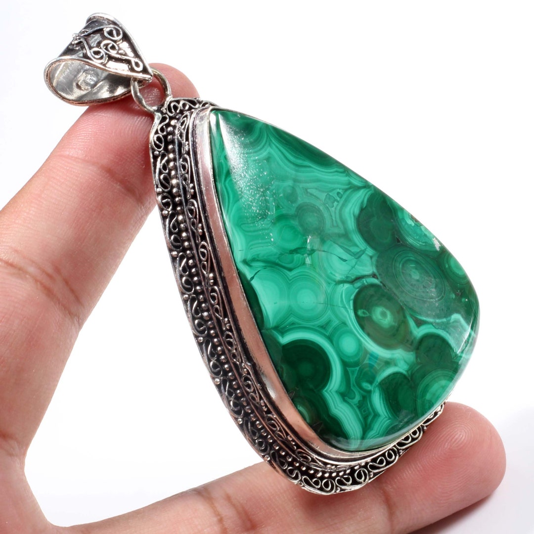 Massive Malachite Gemstone, 925 Sterling Silver Pendant Malachite ...
