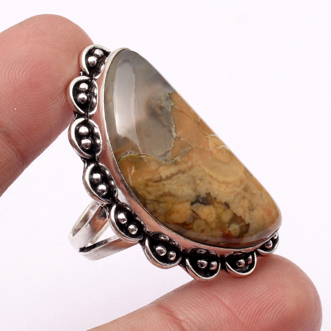 Unakite Jasper Gemstone Ring ,925 Sterling Silver Ring Unakite Jasper ...