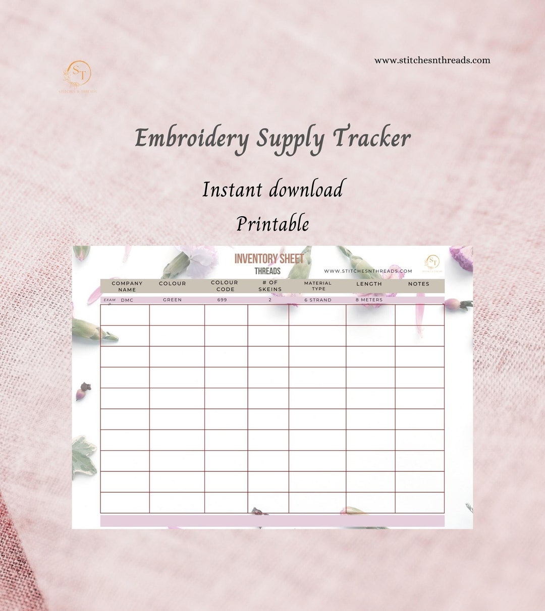 Printable Embroidery Supply Tracker, Embroidery Project Planner, Sewing ...