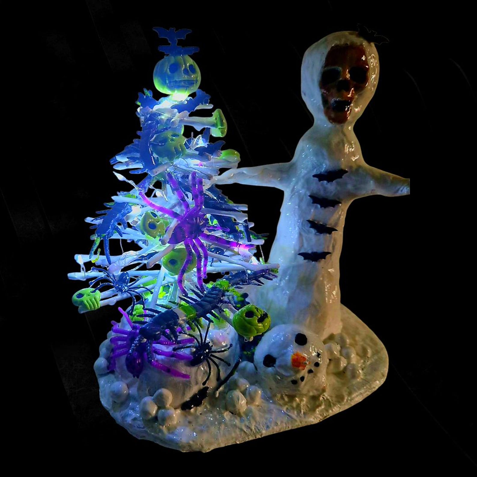 Gothic Horror Skeleton Snowman With Spooky Tree Light up Ornament - Etsy