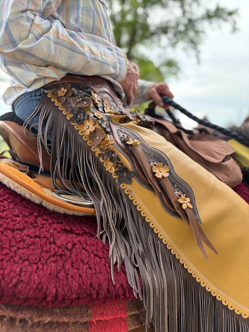 SOLD - Large - Western Chaps With Handcrafted Leather Flower & Crystal ...