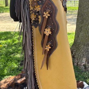 SOLD - Large - Western Chaps With Handcrafted Leather Flower & Crystal ...