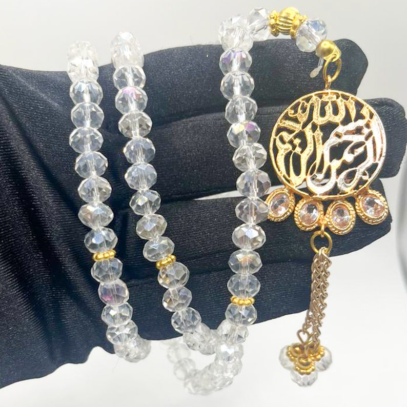 White Crystal Islamic Prayer Beads, Simulated Custom Stone 99 Beads ...